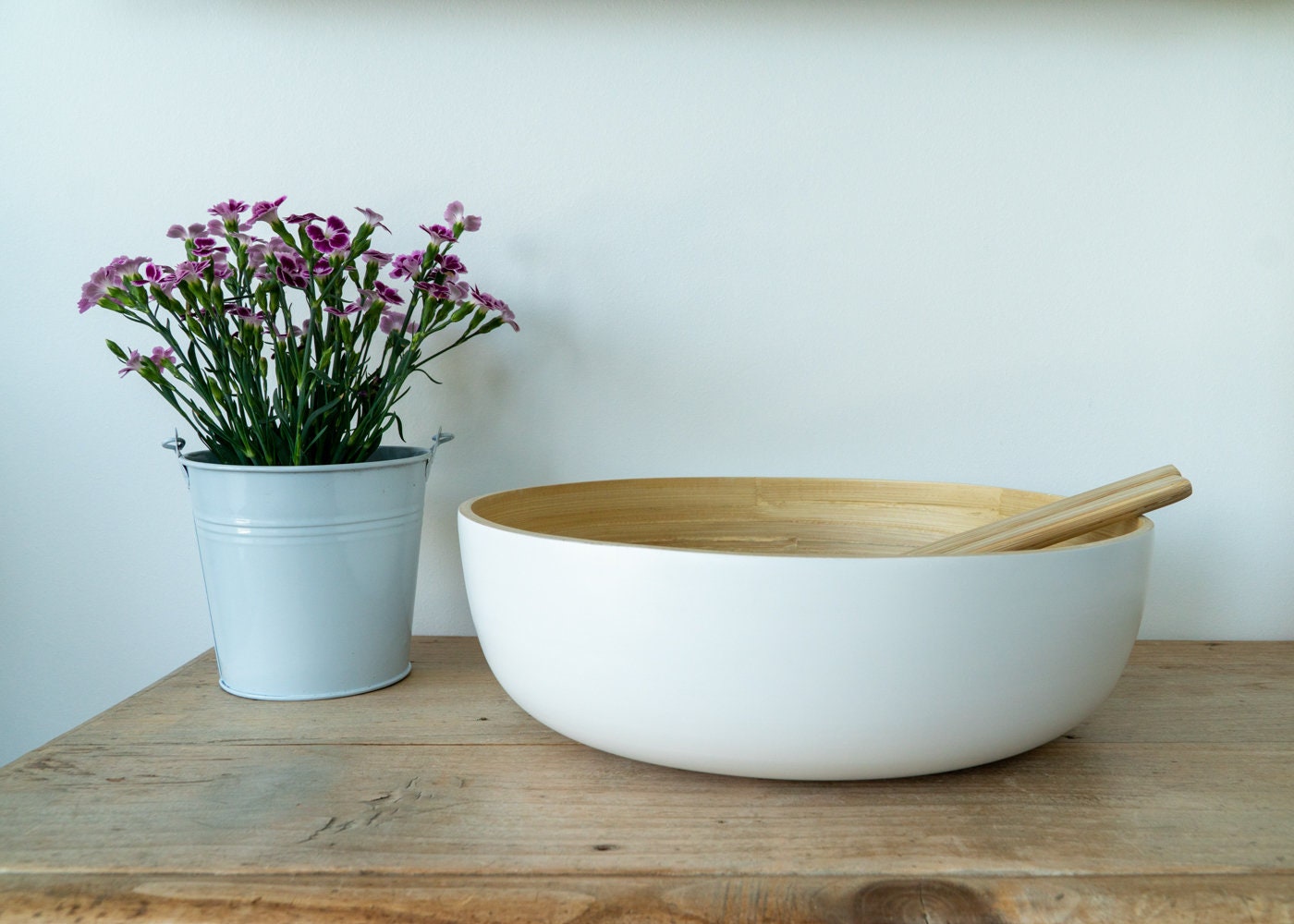 Bamboo Shanghai SamBoo 3 Piece White Salad Bowl and Natural | Etsy