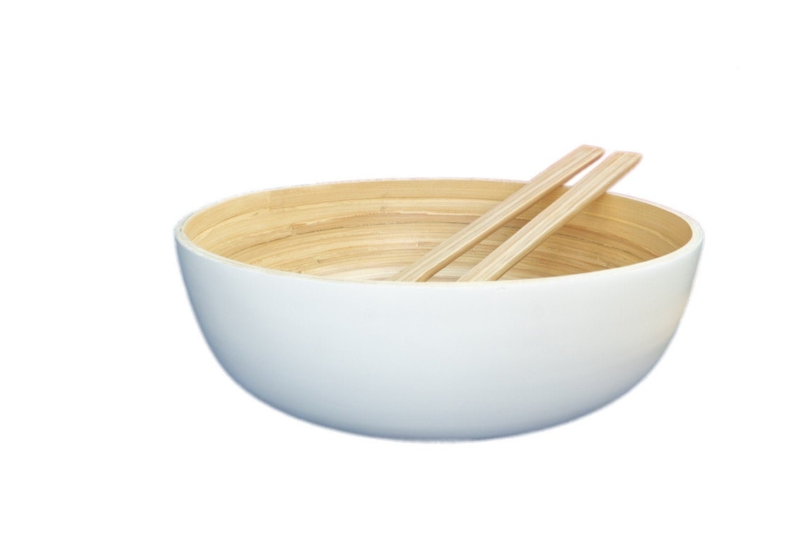 Bamboo Shanghai Samboo 3 Piece White Salad Bowl and Natural - Etsy UK