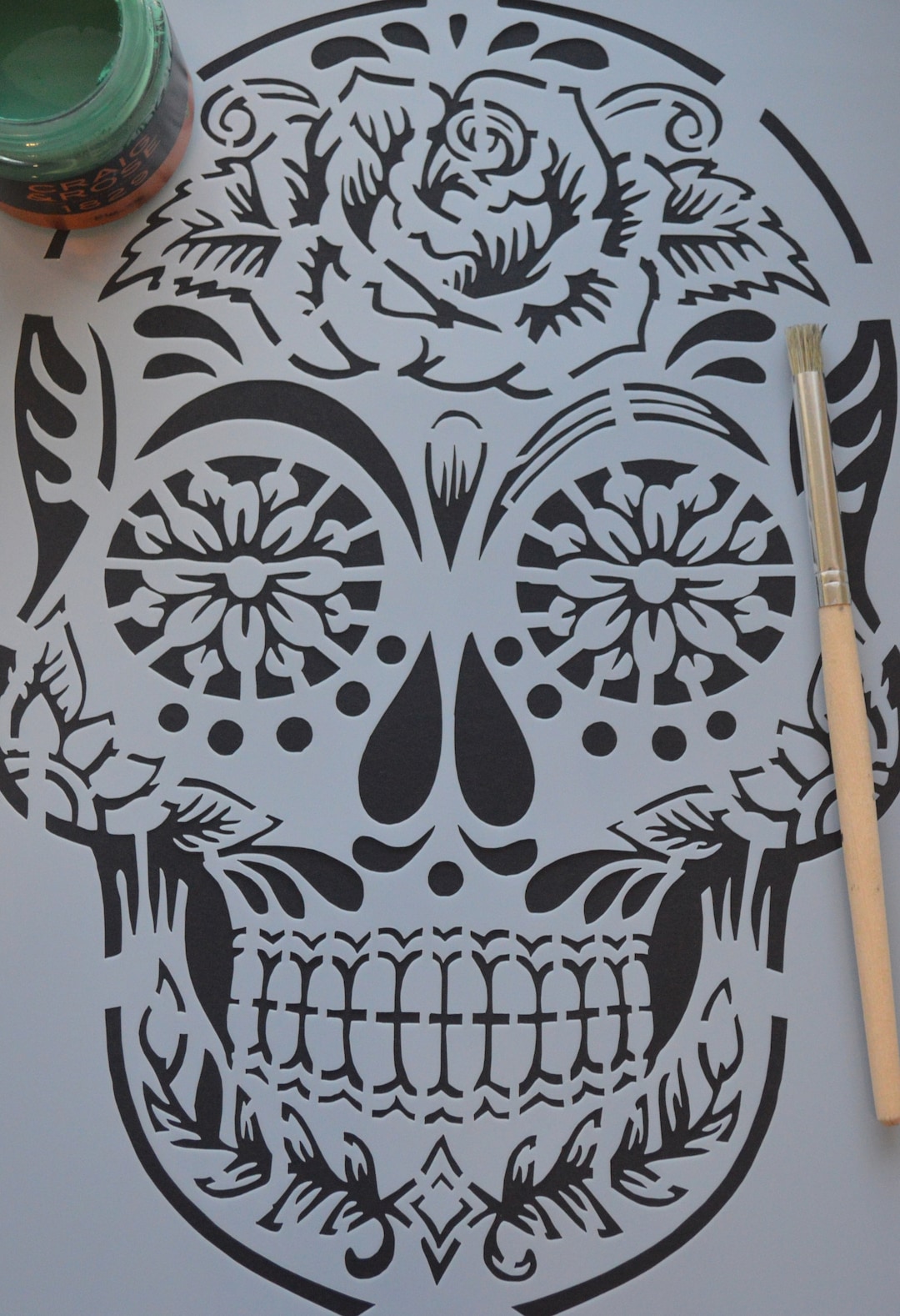 Tattooed Skull, Day of the Dead, Stencil for Furniture, Fabric, Murals ...