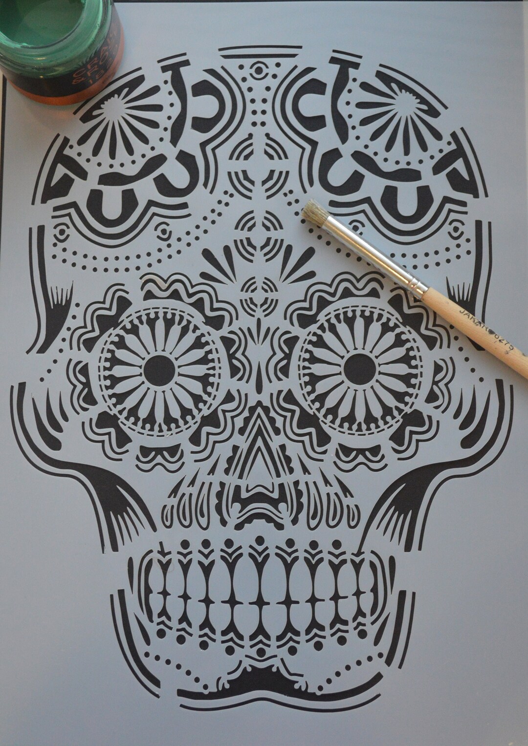 Tattooed Skull, Day of the Dead, Stencil for Furniture, Fabric, Murals ...