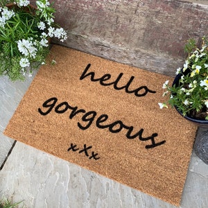 Hello Gorgeous Welcome Mat, Doormat, for Wedding Gift, House Warming ...