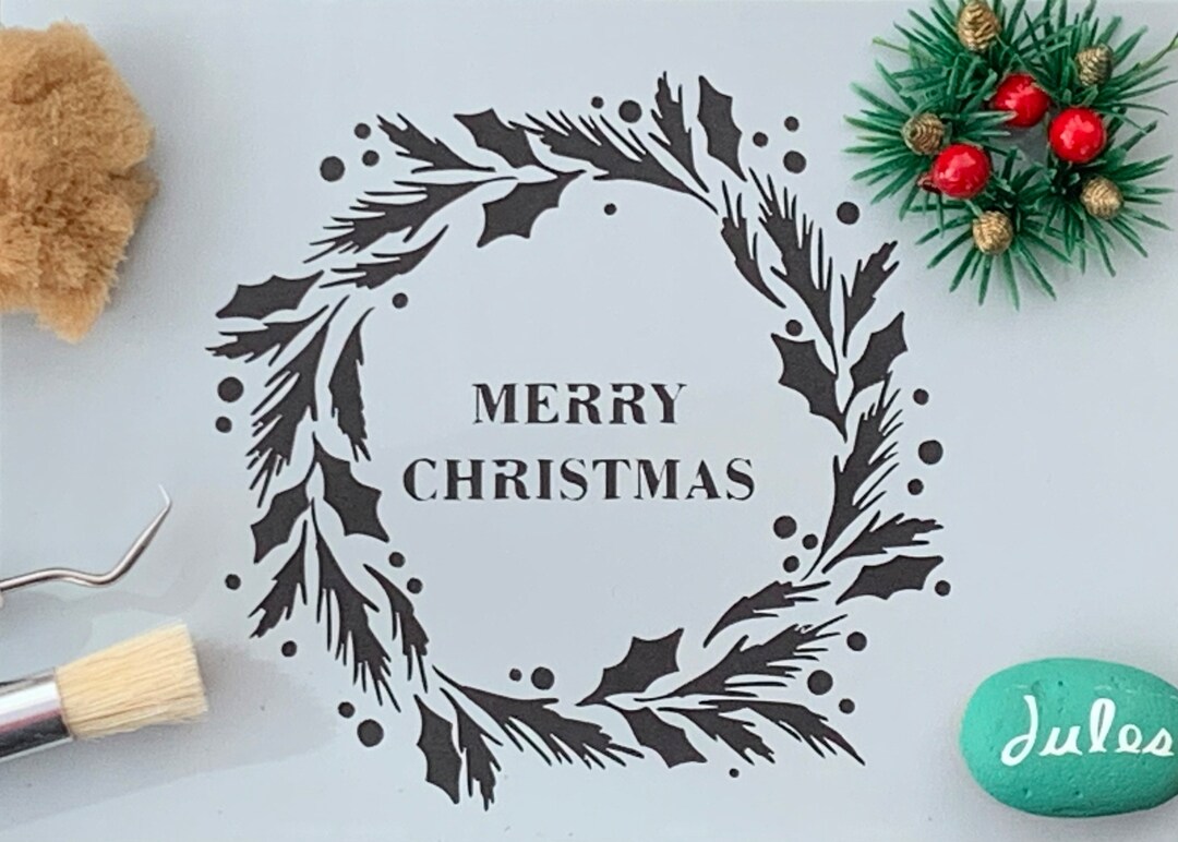 Christmas Holly Wreath Stencil. A5 190 & 125 Micron Mylar. Merry ...