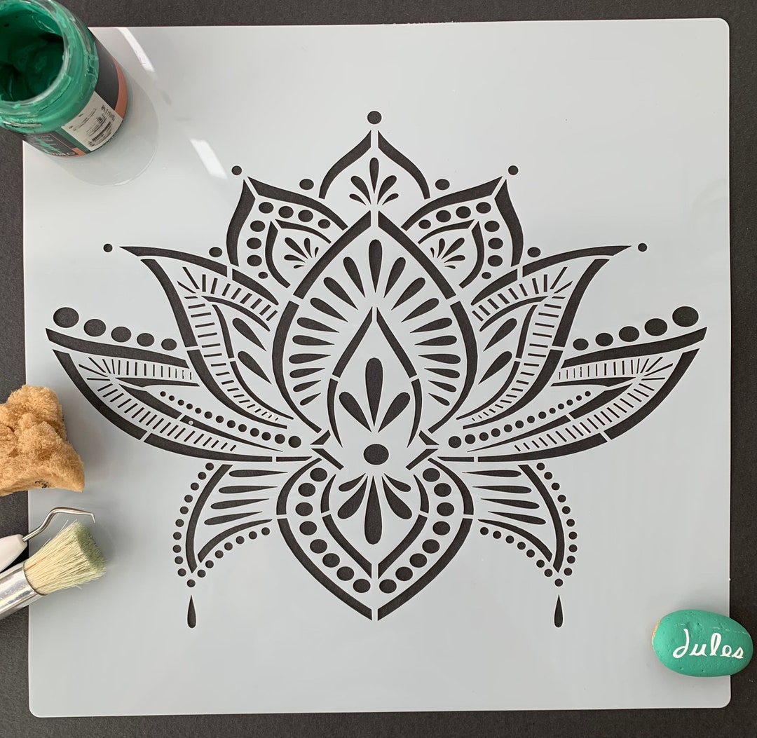 Lotus Flower, Water Lily Stencil. Paint Furniture, Fabric, Mural, Scrap ...