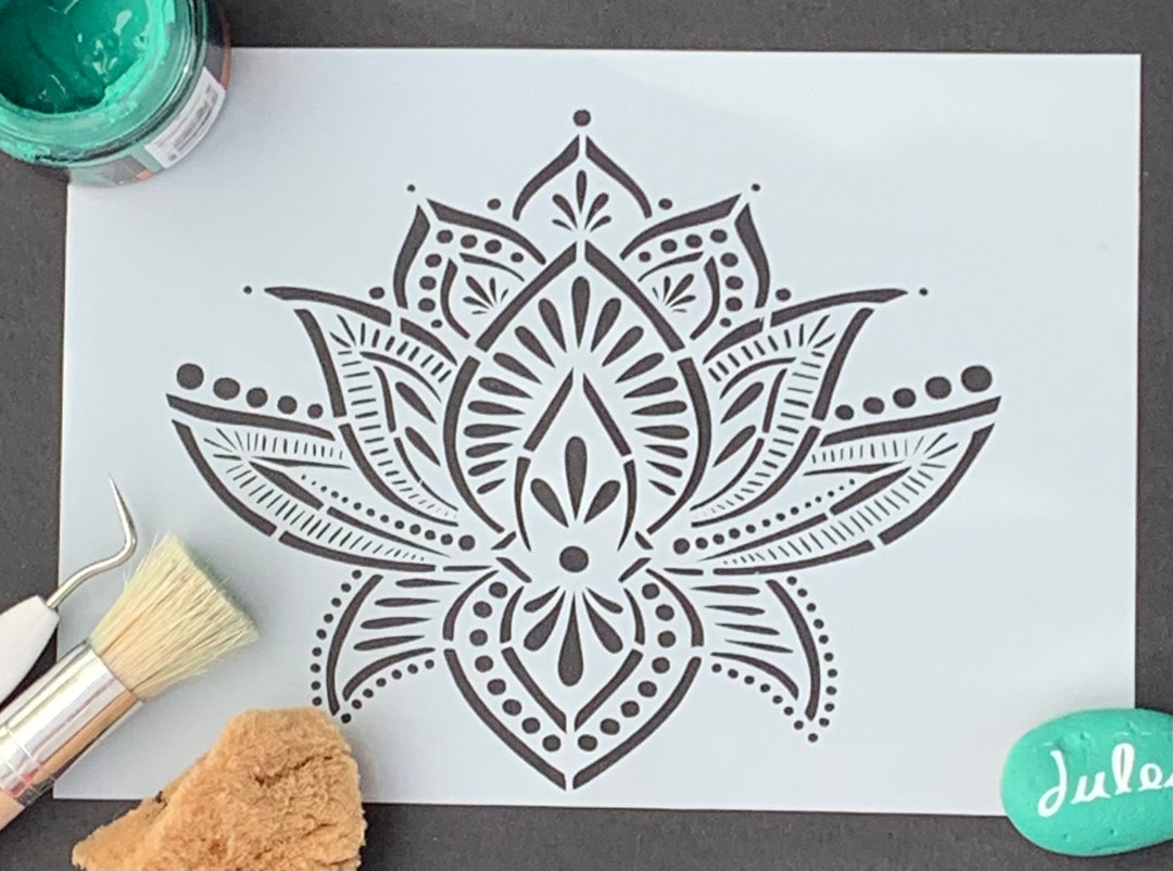 Small Lotus Flower, Water Lily Stencil. Stencil for Furniture, Fabric ...