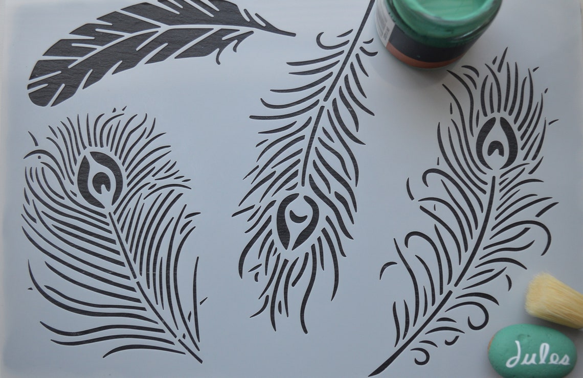 Peacock Feather Stencil in A4 for Painting Furniture Fabric | Etsy
