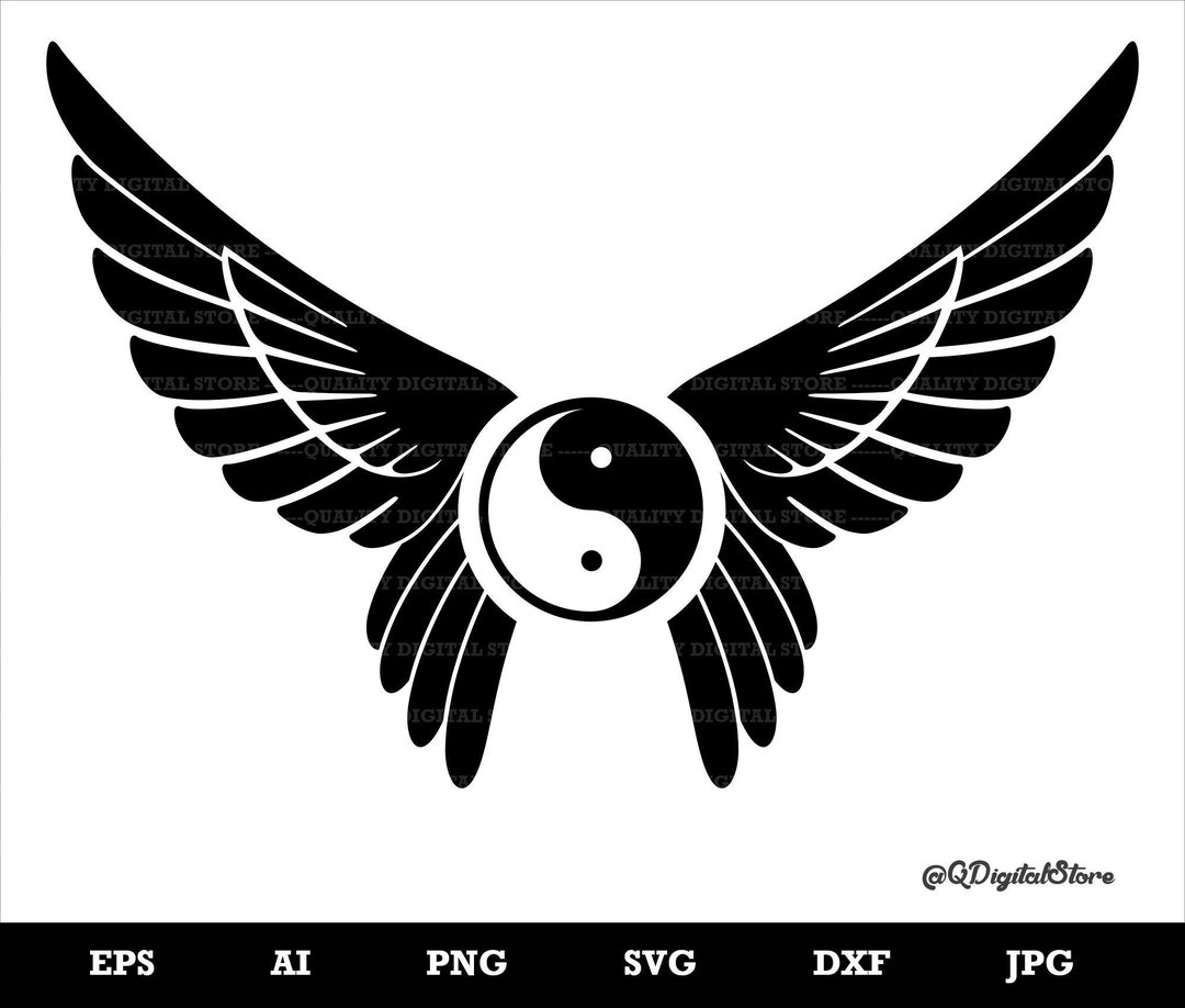 Ying Yang Svg, Wings Cut File, Ying Yang Cricut, Wings Silhouette, Ying ...