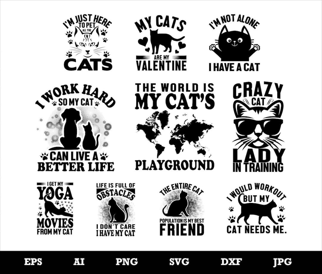 Cat Svg Bundle, Cat Cricut, Cat Clipart, Cat Lover Svg, Cat Cut File ...
