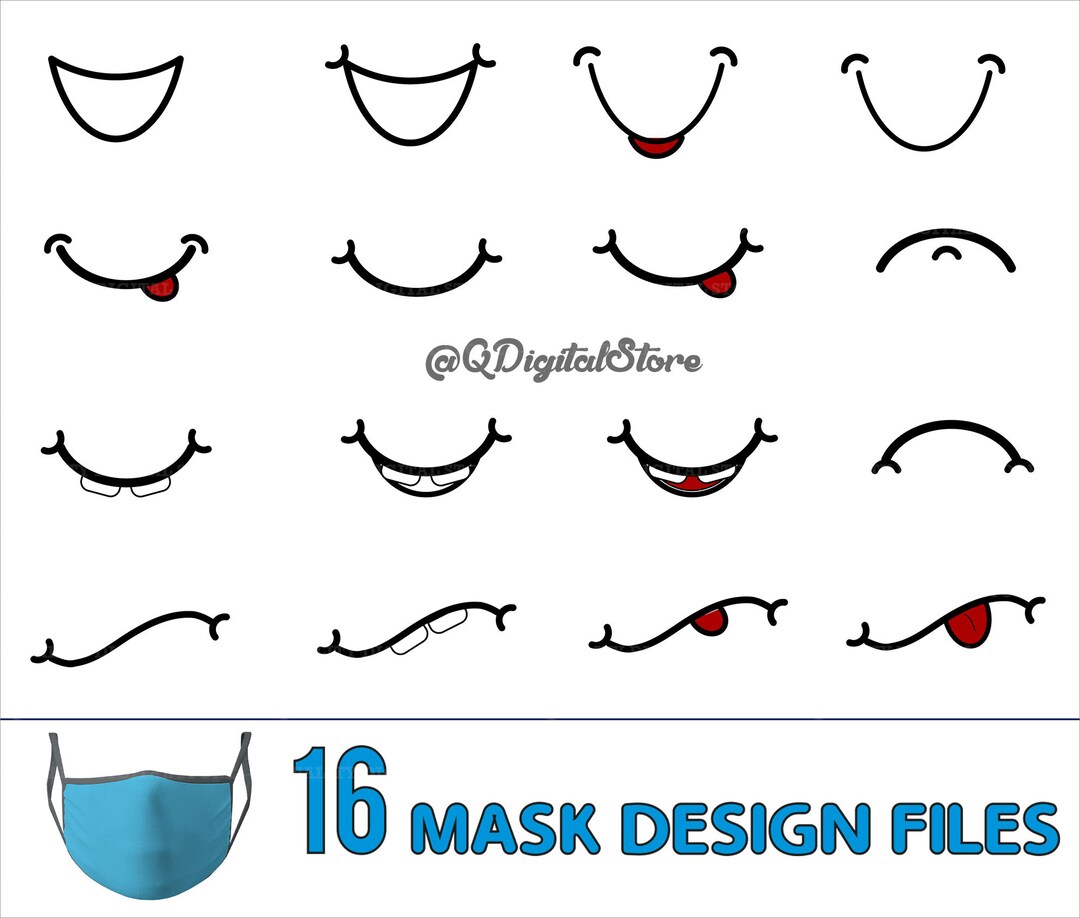 Funny Mouth Design for Face Mask, 16 Smile Mask Svg, Comic Face Mask ...