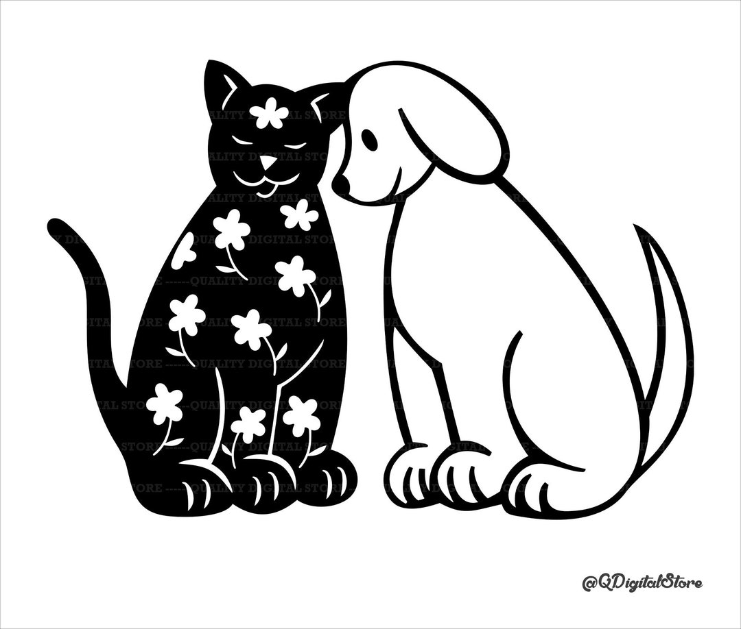 Dog and Cat Svg, Floral Cat Svg, Dog and Cat Clipart, Dog and Cat ...