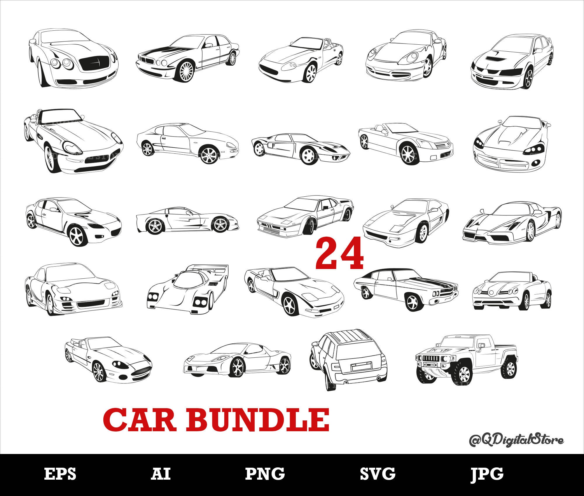Car Svg Bundle, Vehicle Svg,sport Car Svg, Muscle Car Svg, Vintage Car ...