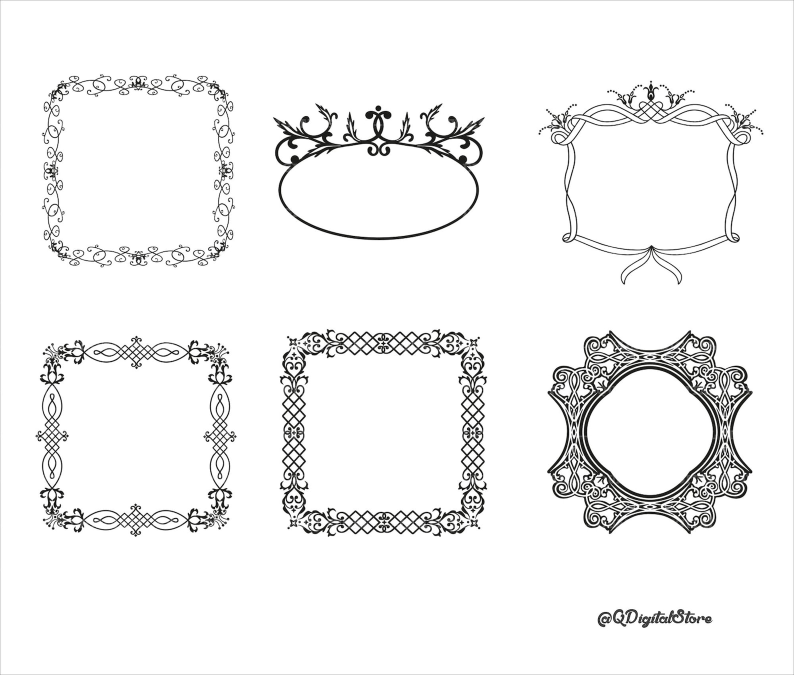 Frame Svg, Vintage Frame Svg, Decorative Frame Clipart, Monogram Frame ...