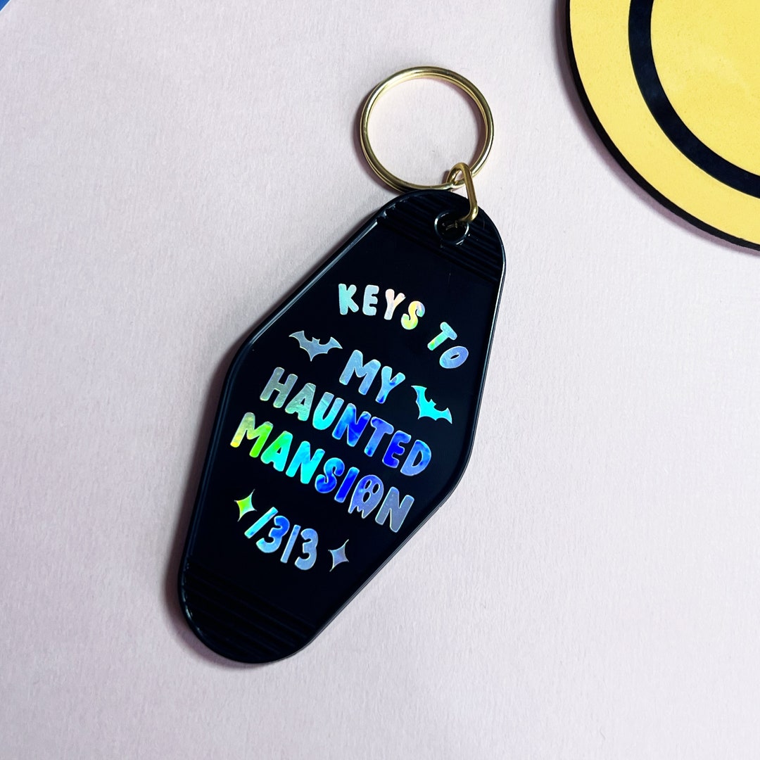 Keys to My Haunted Mansion Motel Keychain | Black Holographic Goth Emo ...