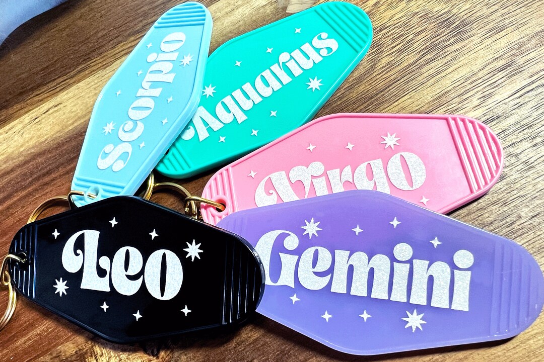 Pastel Bright Zodiac Star Sign Motel Keychain White Glitter Spiritual ...