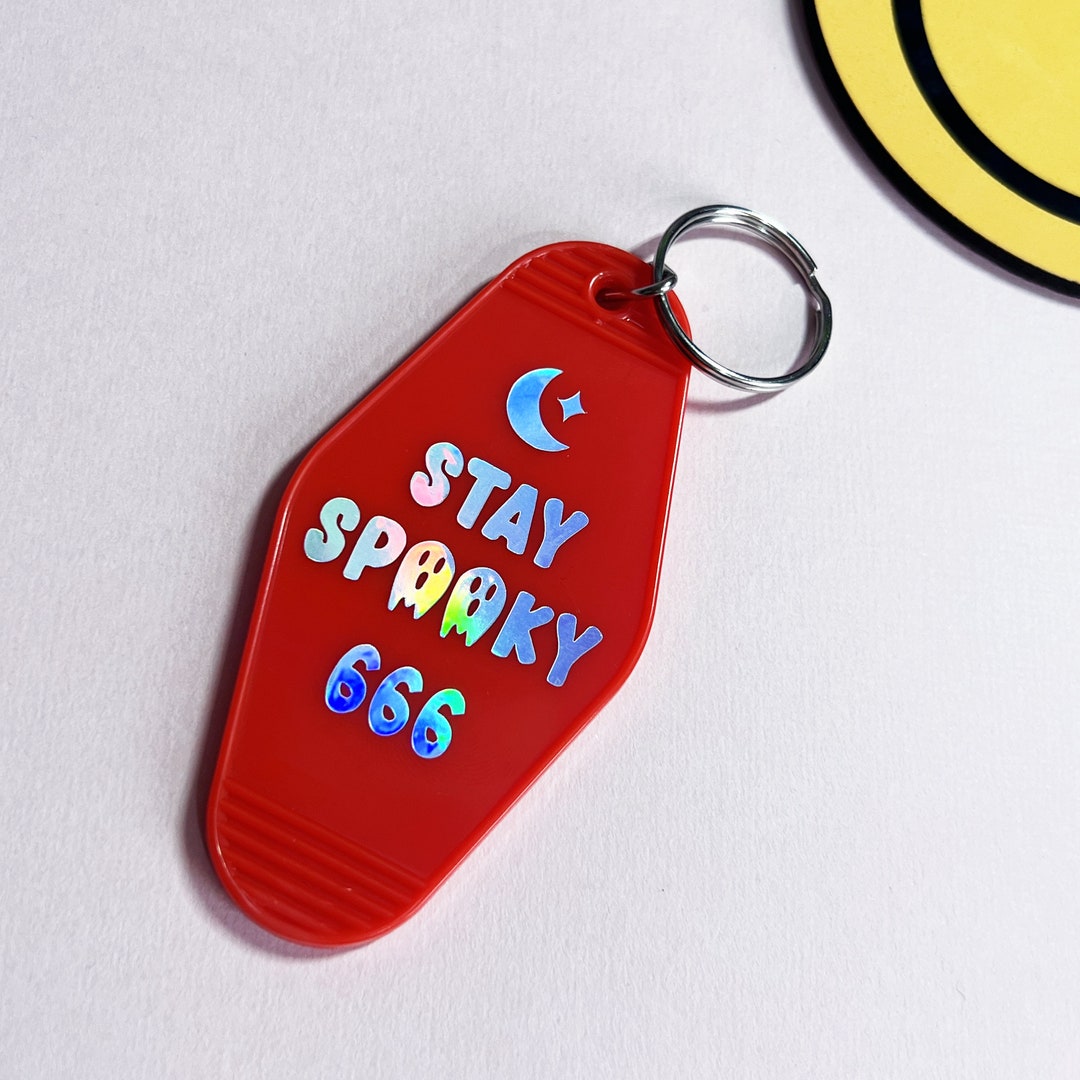 Stay Spooky 666 Motel Keychain | Red Holographic Goth Emo Acrylic Key ...