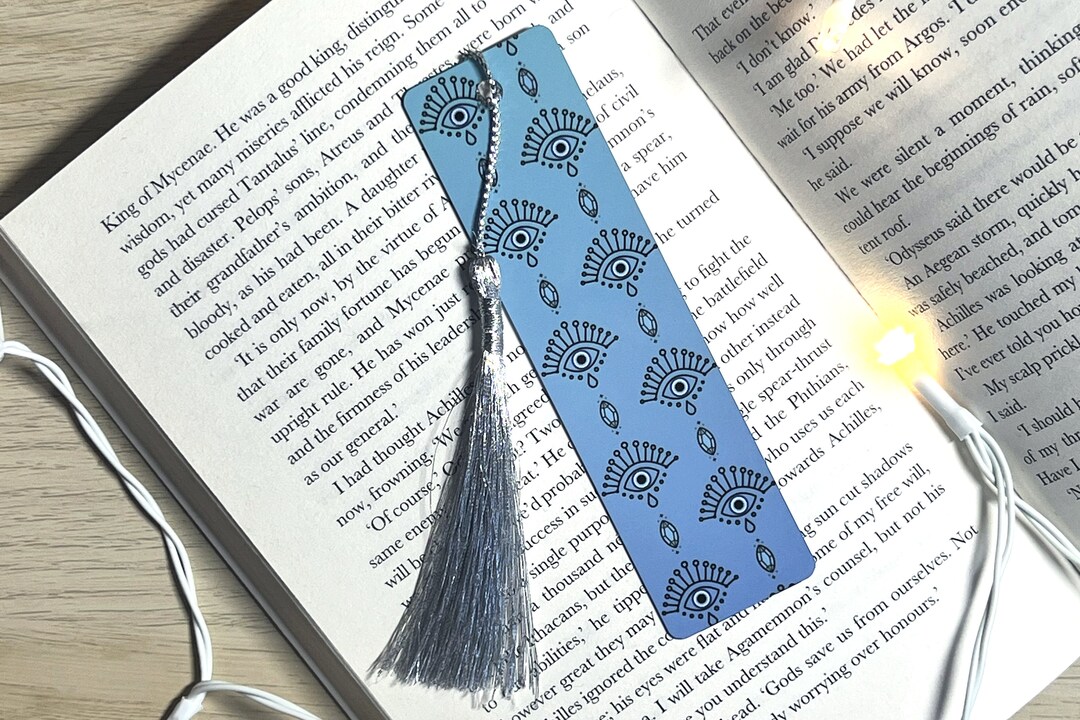 Evil Eye Bookmark With Tassel Blue Ombre Single-sided Bookmark Silver ...