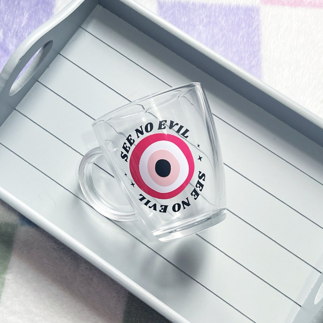 Pink Evil Eye See No Evil Glass Mug Eye of Protection Energy Positivity ...