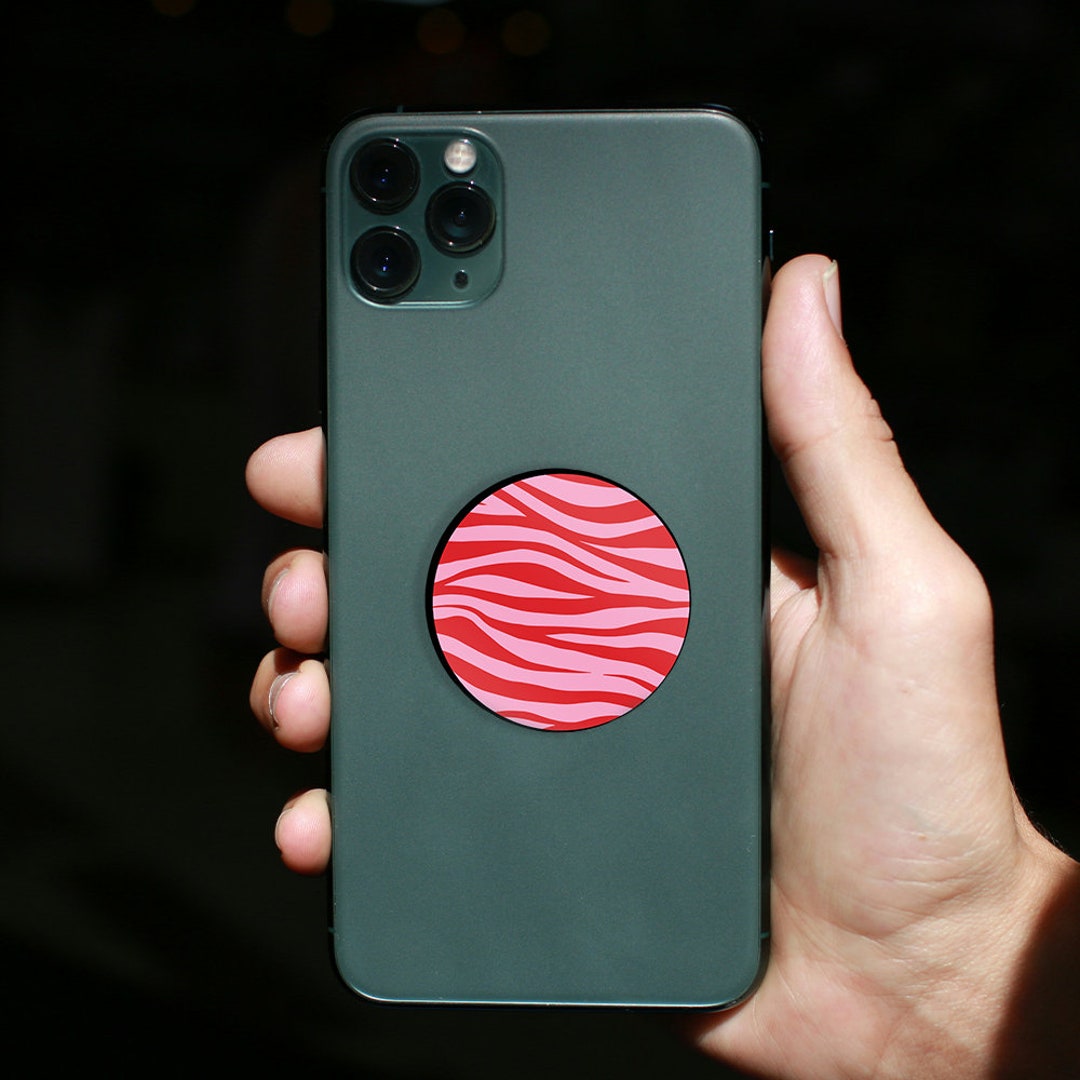 Zebra Print Phone Holder | Adhesive Pink and Red Phone Stand | Animal ...
