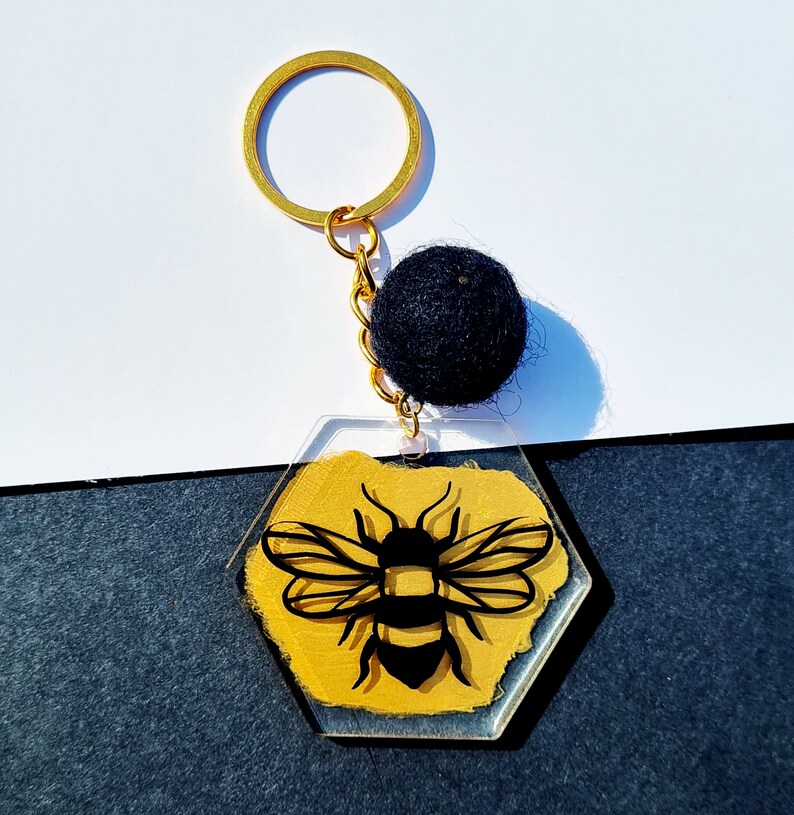 Black Gold Bee Hexagon Keychain Hand Painted Gold Keychain | Etsy