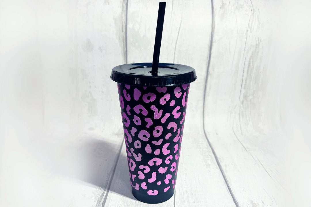 Black & Pink Glitter Leopard Print Reusable Cold Cup | Animal Cheetah ...