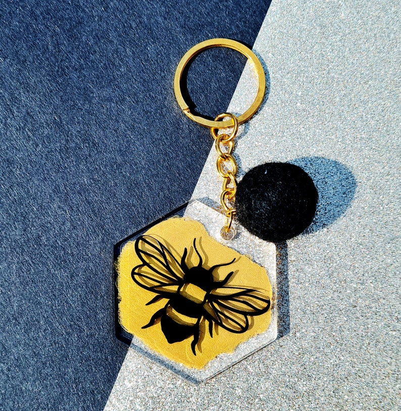 Black Gold Bee Hexagon Keychain Hand Painted Gold Keychain | Etsy