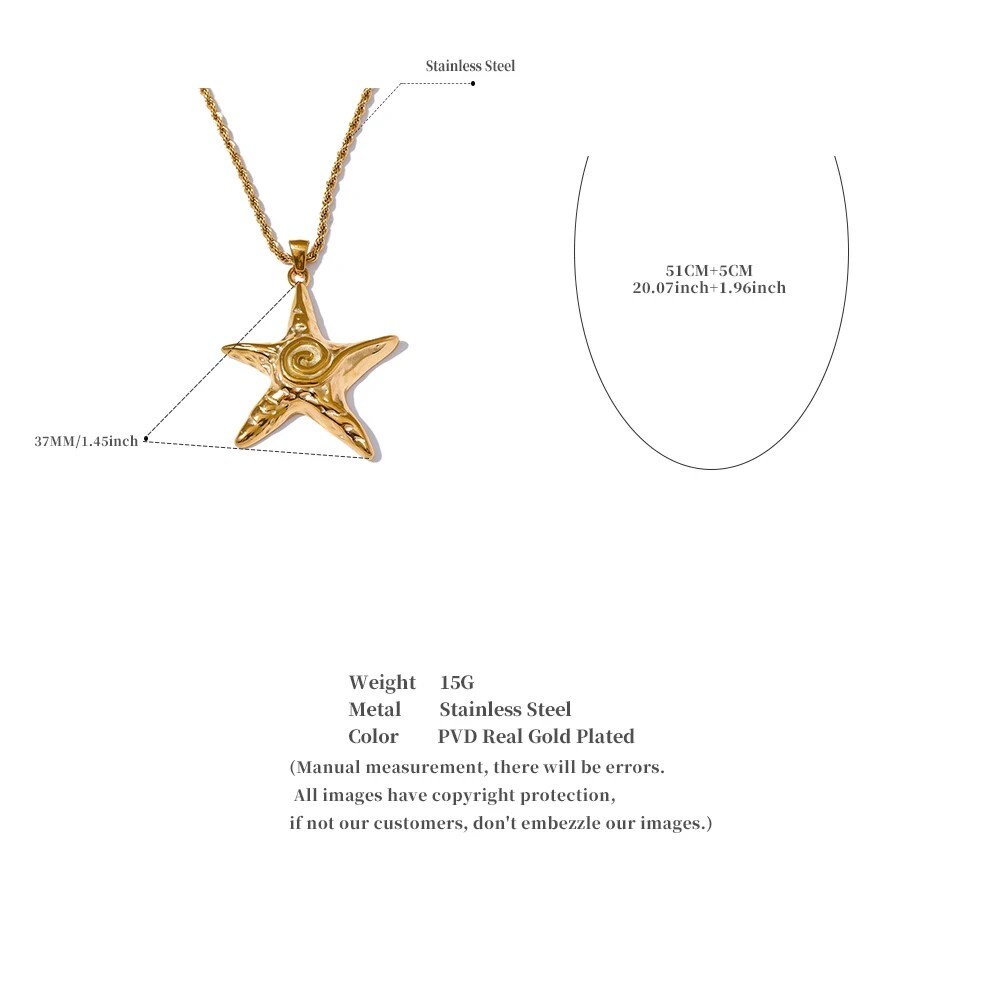 Starfish Pendant Necklace 18K Gold Plated Perfect for Her Elegant ...