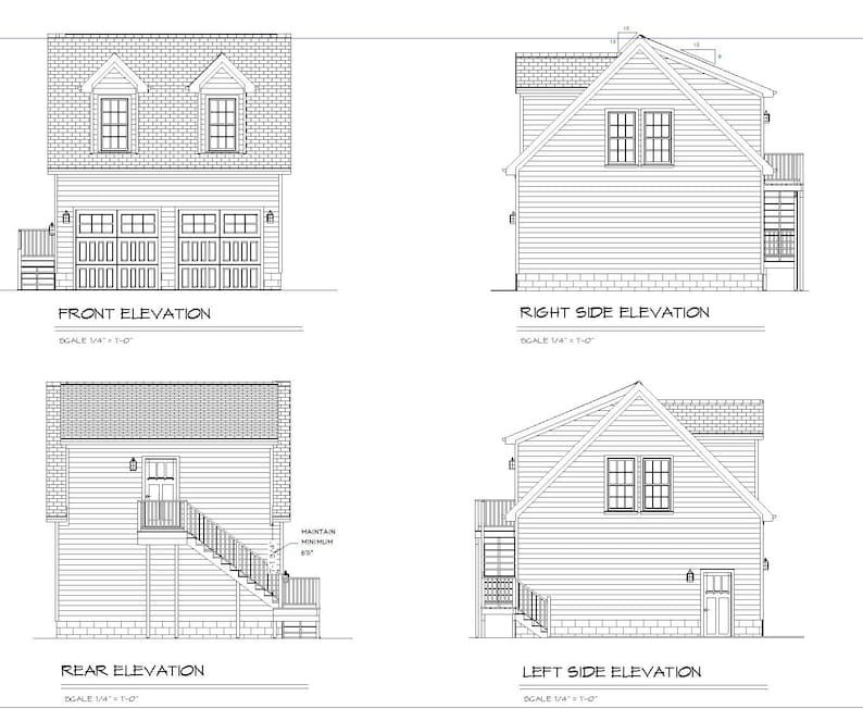 22x24 Detached 2 Car Garage Loft Apartment ADU - Architectural Plans ...
