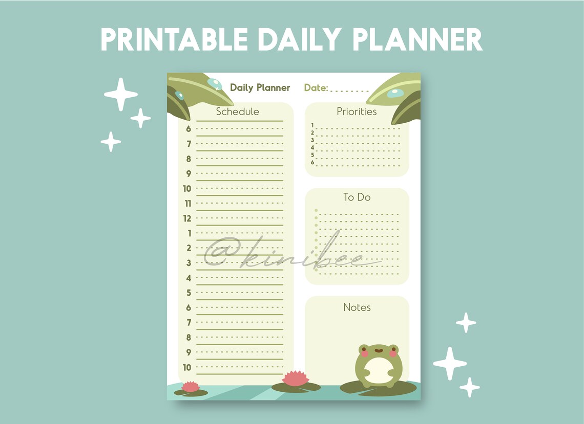 Froggy Printable Daily Planner Daily Schedule To-Do List | Etsy