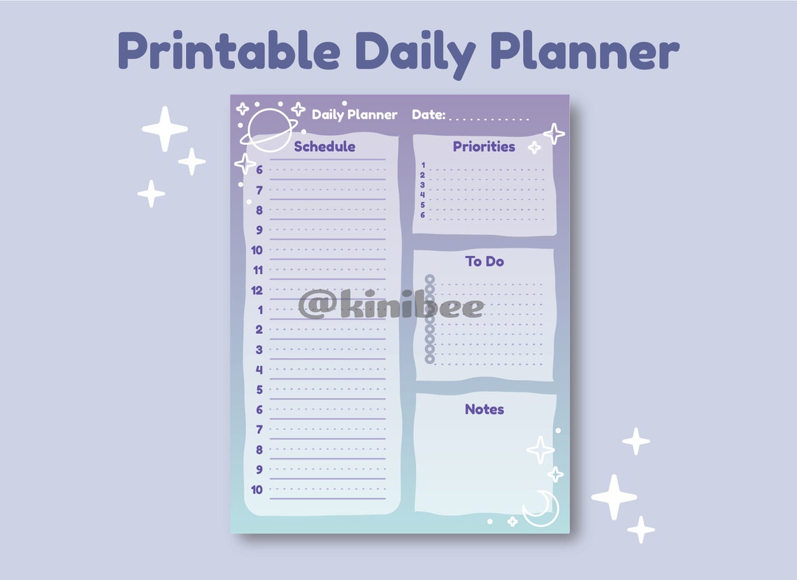 Pastel Space Printable Daily Planner Daily Schedule To-do - Etsy