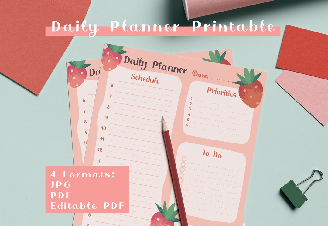 Strawberry Printable Daily Planner | Daily Schedule | To-do List ...