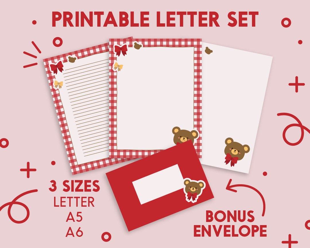 Kawaii Cute Teddy Bear Printable Stationery Letter Set A5 A6 Letter ...