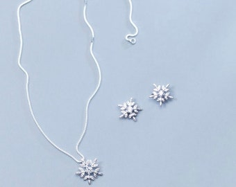Snowflake Set/snowflake Earrings/snowflake Necklace/silver - Etsy
