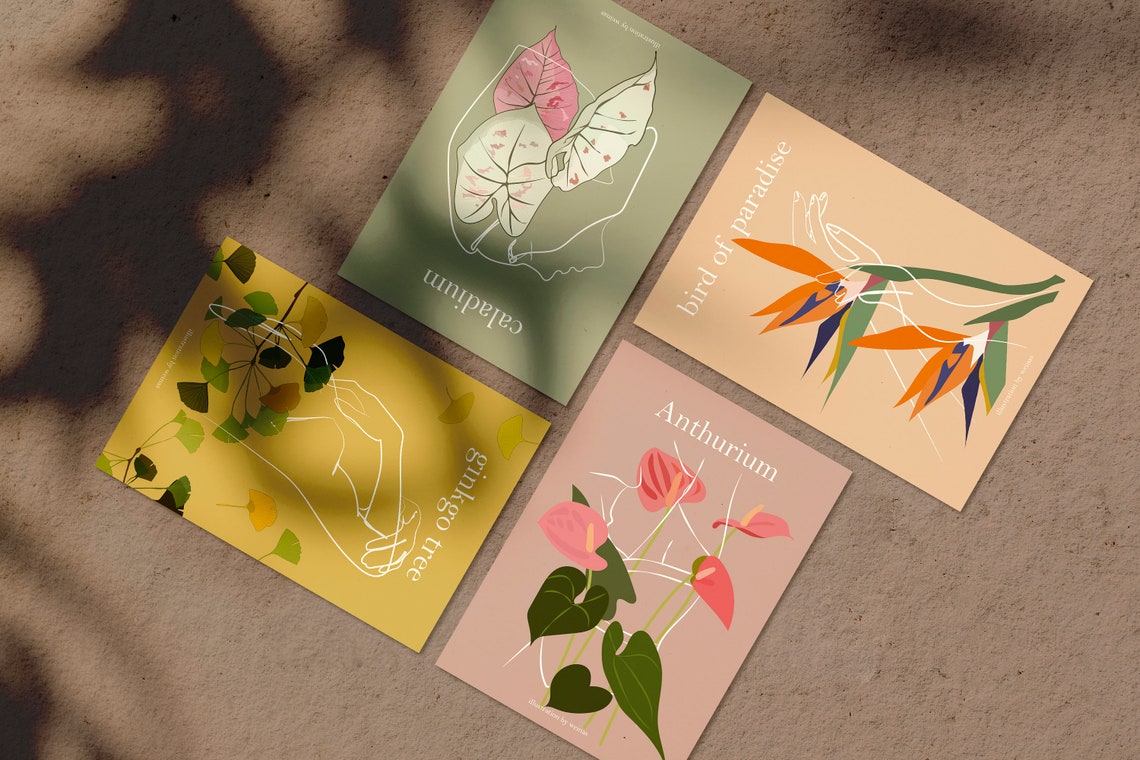 Modern Minimalist Plant Illustration, Set of 4, Instant Downloadable ...