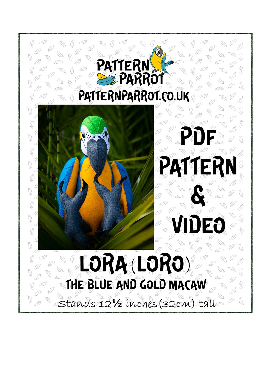 Felt Parrot Pattern,blue and Gold Macaw,handmade,felt Animal,digital ...