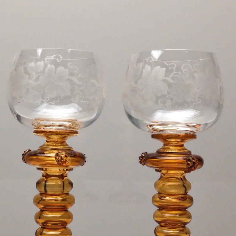 2 Fritz Heckert Hock Wine Roemers Fruiting Vine Glasses 7 1/4" 18.4 Cm ...