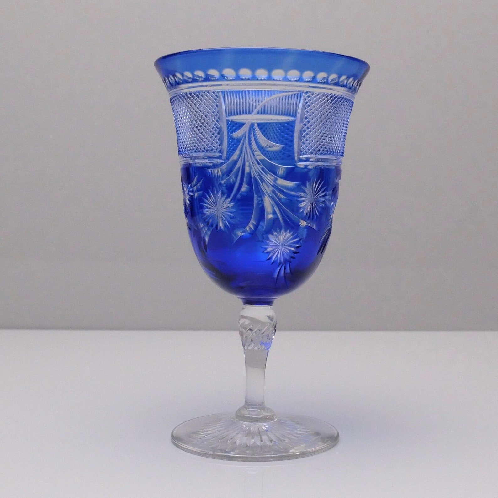 Stevens and Williams Intaglio Blue Cut to Clear Wine Glass 1930s ...