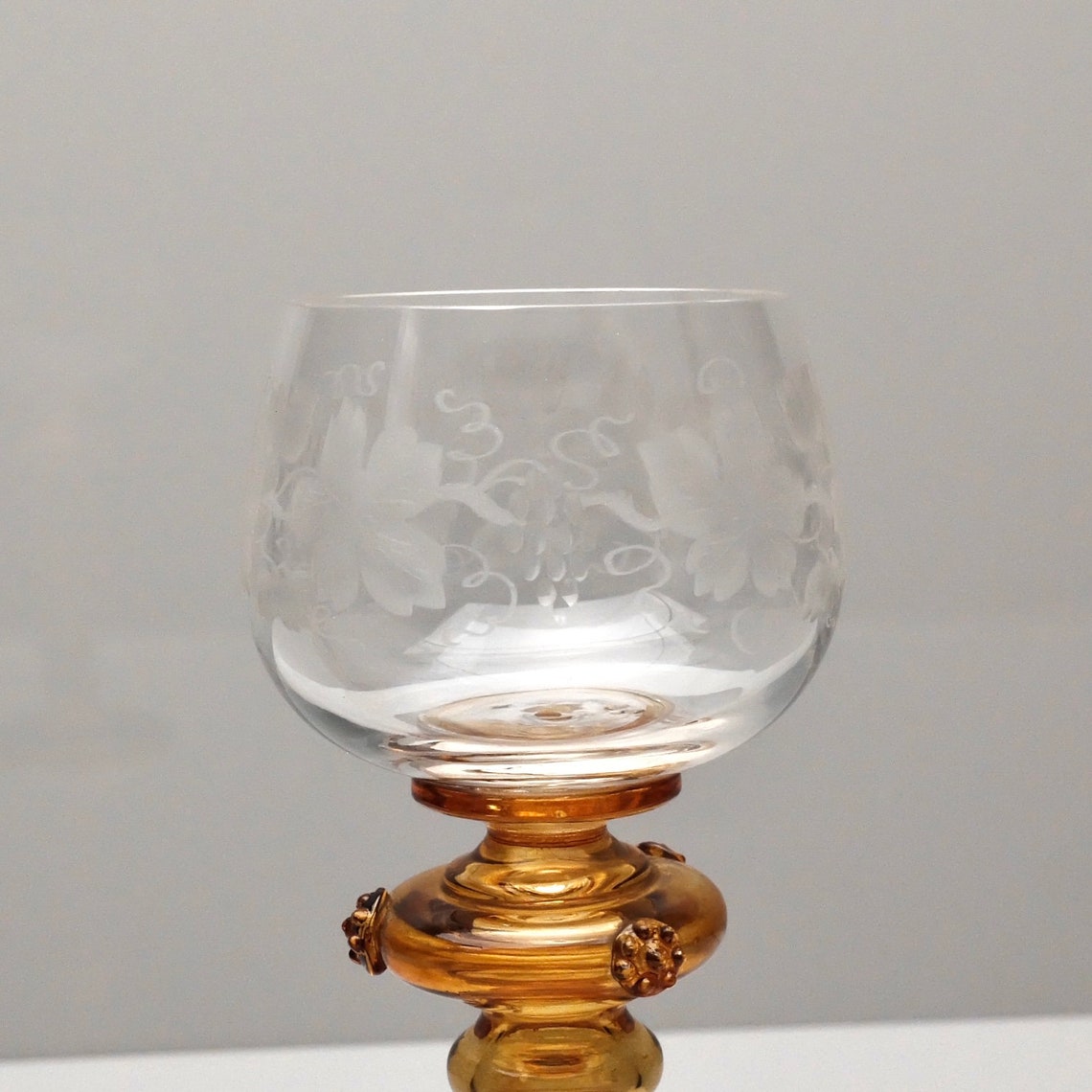 2 Fritz Heckert Hock Wine Roemers Fruiting Vine Glasses 7 1/4" 18.4 Cm ...