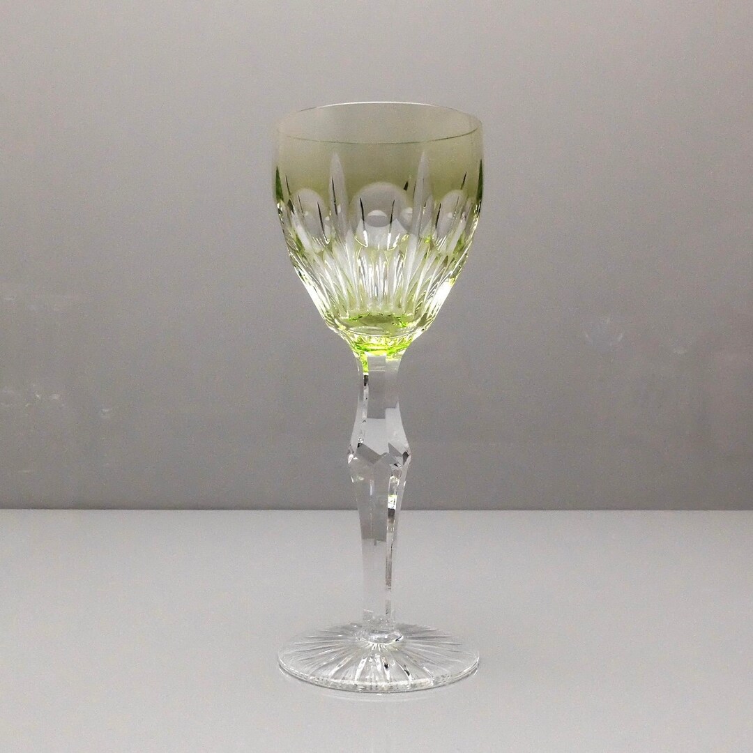 Bohemian Cased Citrus Green Crystal Cut to Clear Hock Wine Glass 8" 20. ...