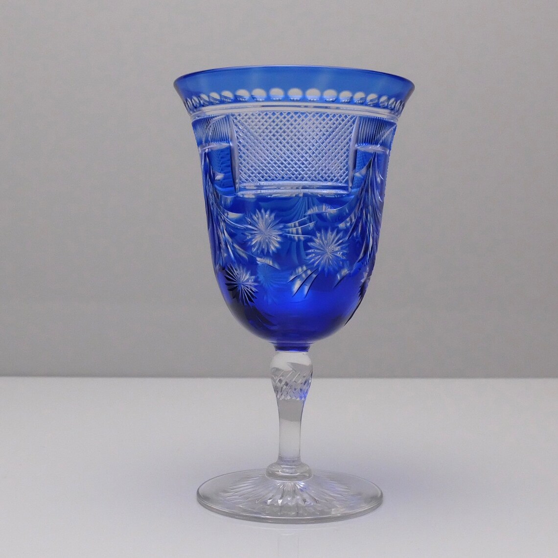 Stevens and Williams Intaglio Blue Cut to Clear Wine Glass 1930s ...