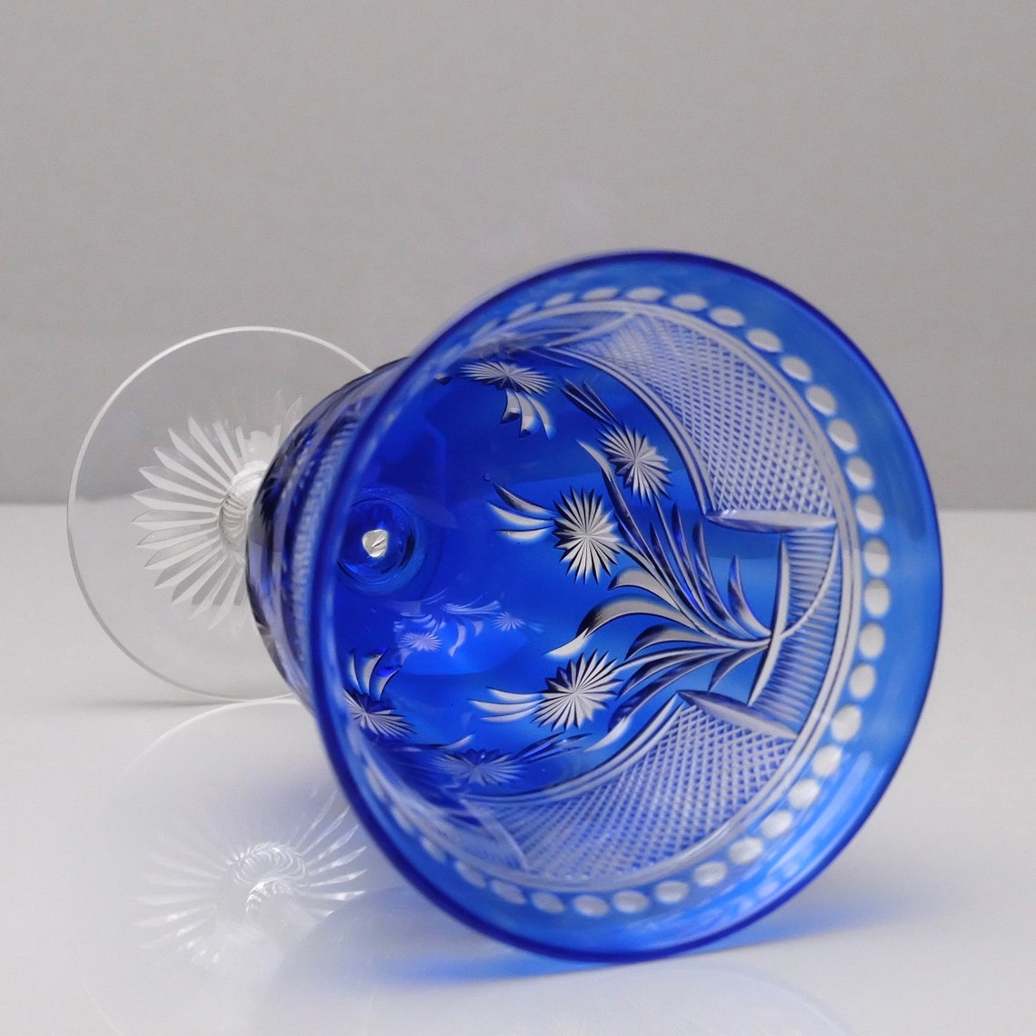 Stevens and Williams Intaglio Blue Cut to Clear Wine Glass 1930s ...