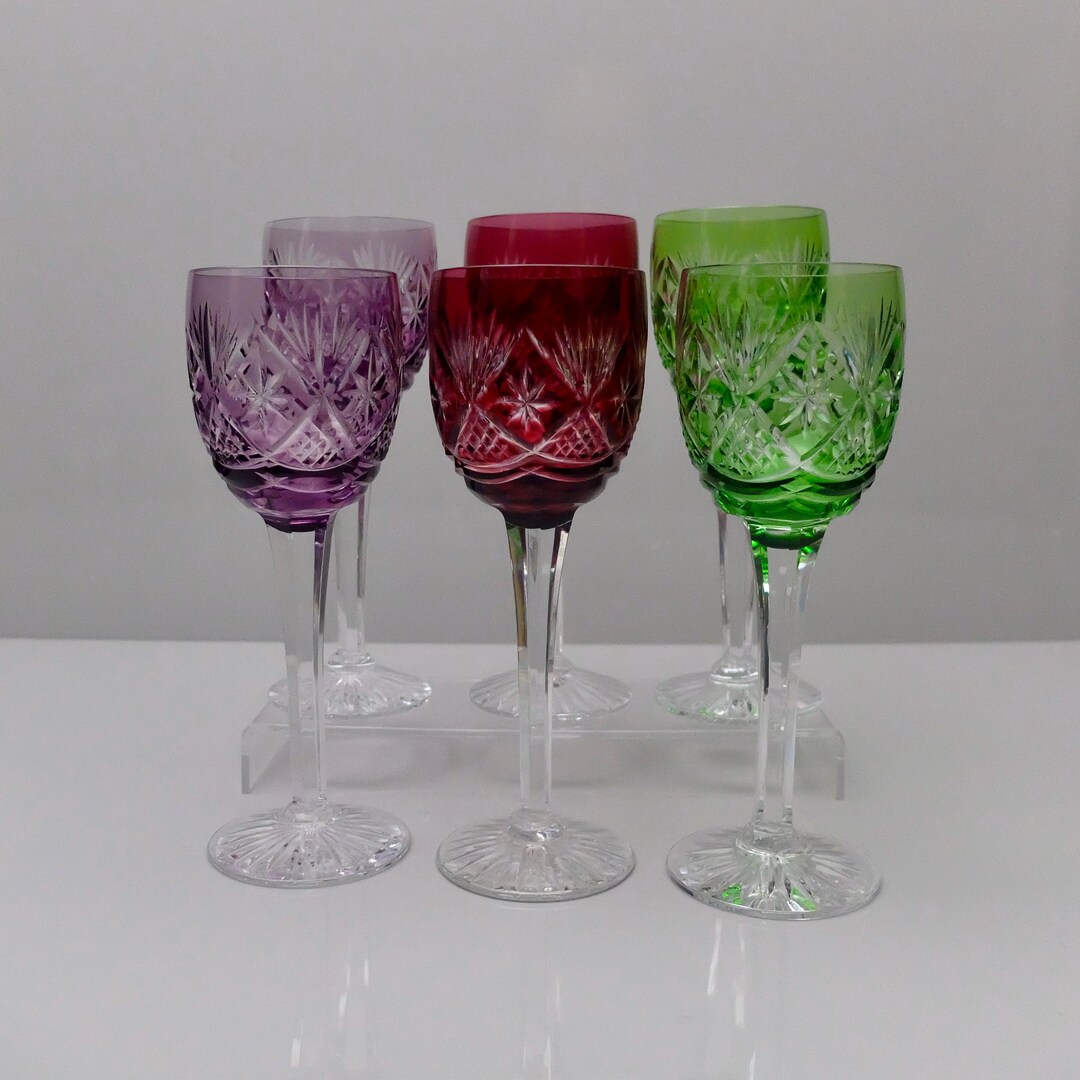 Webb Corbett Crystal Harlequin Set of Hock Wine Glasses 7 1/2" 19 Cm ...