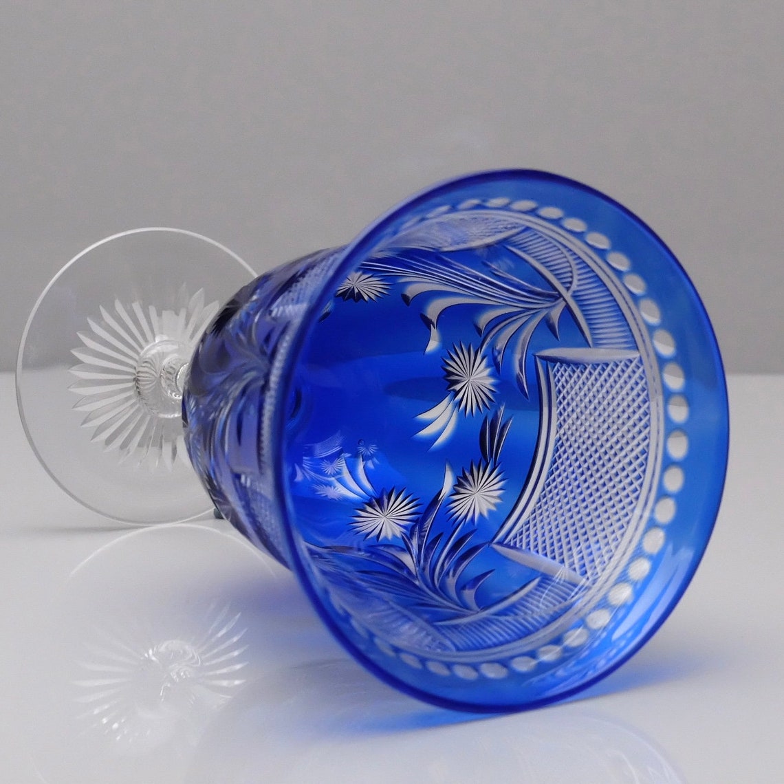 Stevens and Williams Intaglio Blue Cut to Clear Wine Glass 1930s ...