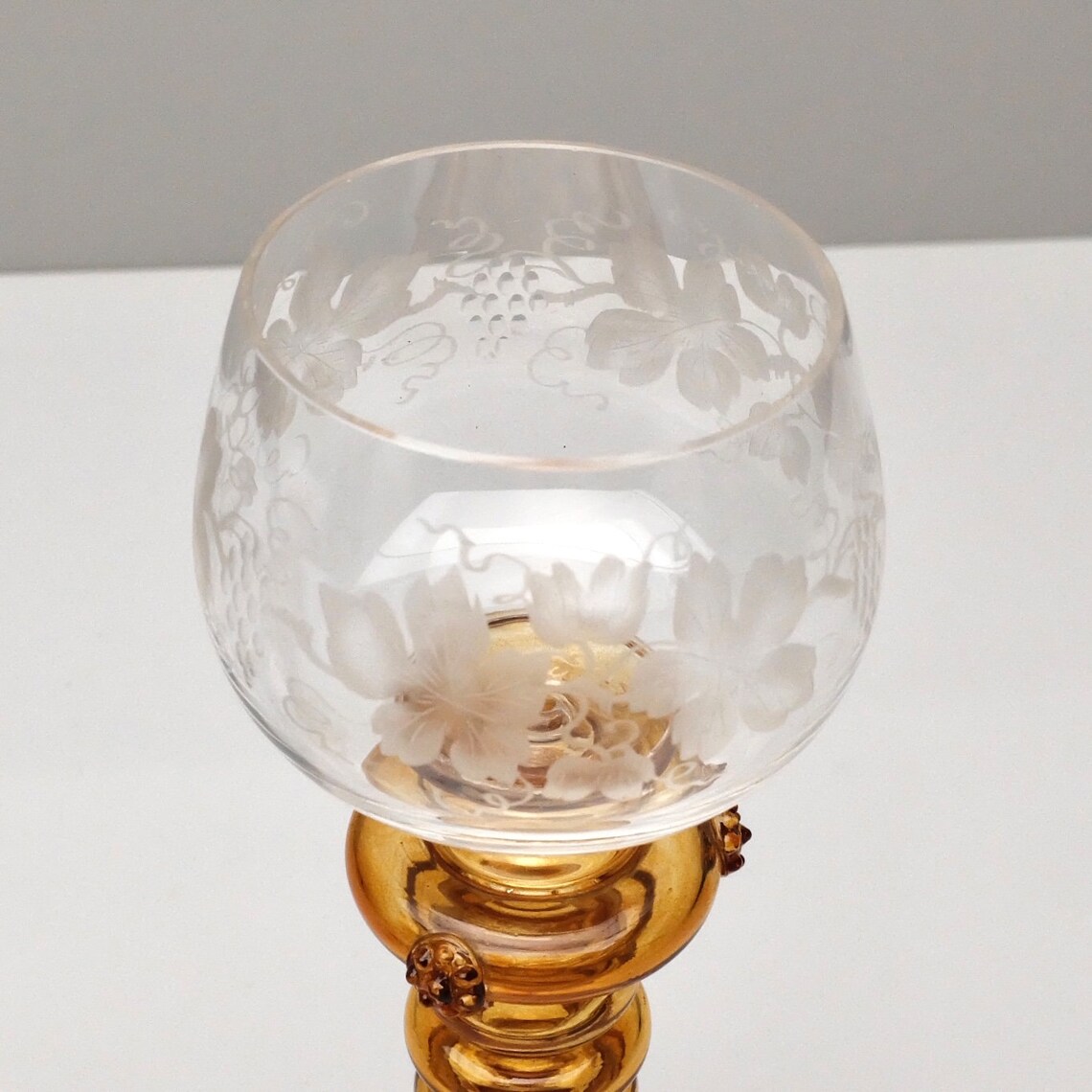 2 Fritz Heckert Hock Wine Roemers Fruiting Vine Glasses 7 1/4" 18.4 Cm ...