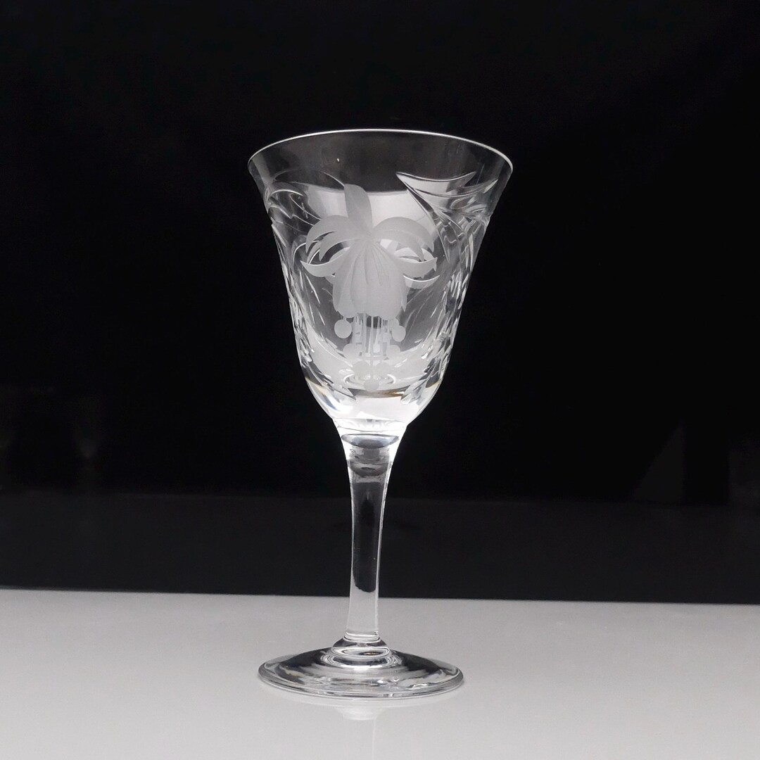 Royal Brierley Crystal Fuchsia Cut Wine Glass Goblet 7 1/2" 19 Cm Tall ...