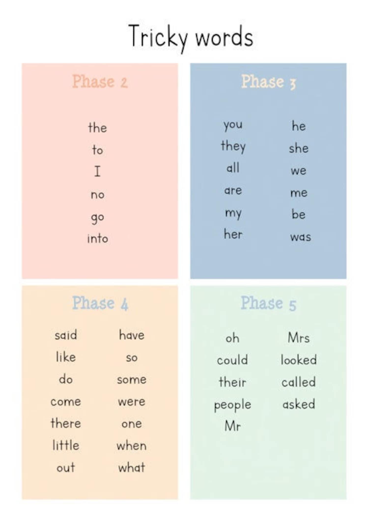 EYFS Tricky Words Phases 2-5 - Etsy
