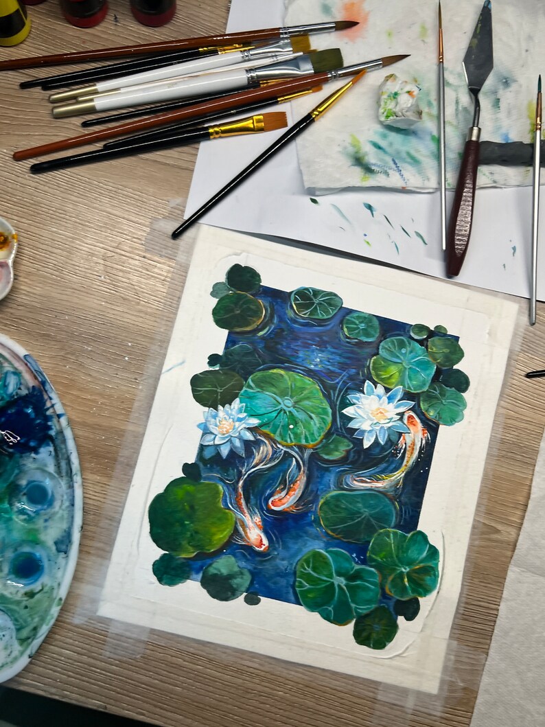 Pool With Lotus, Lotus Flower, Water Lily and Fishes, Goldfish - Etsy