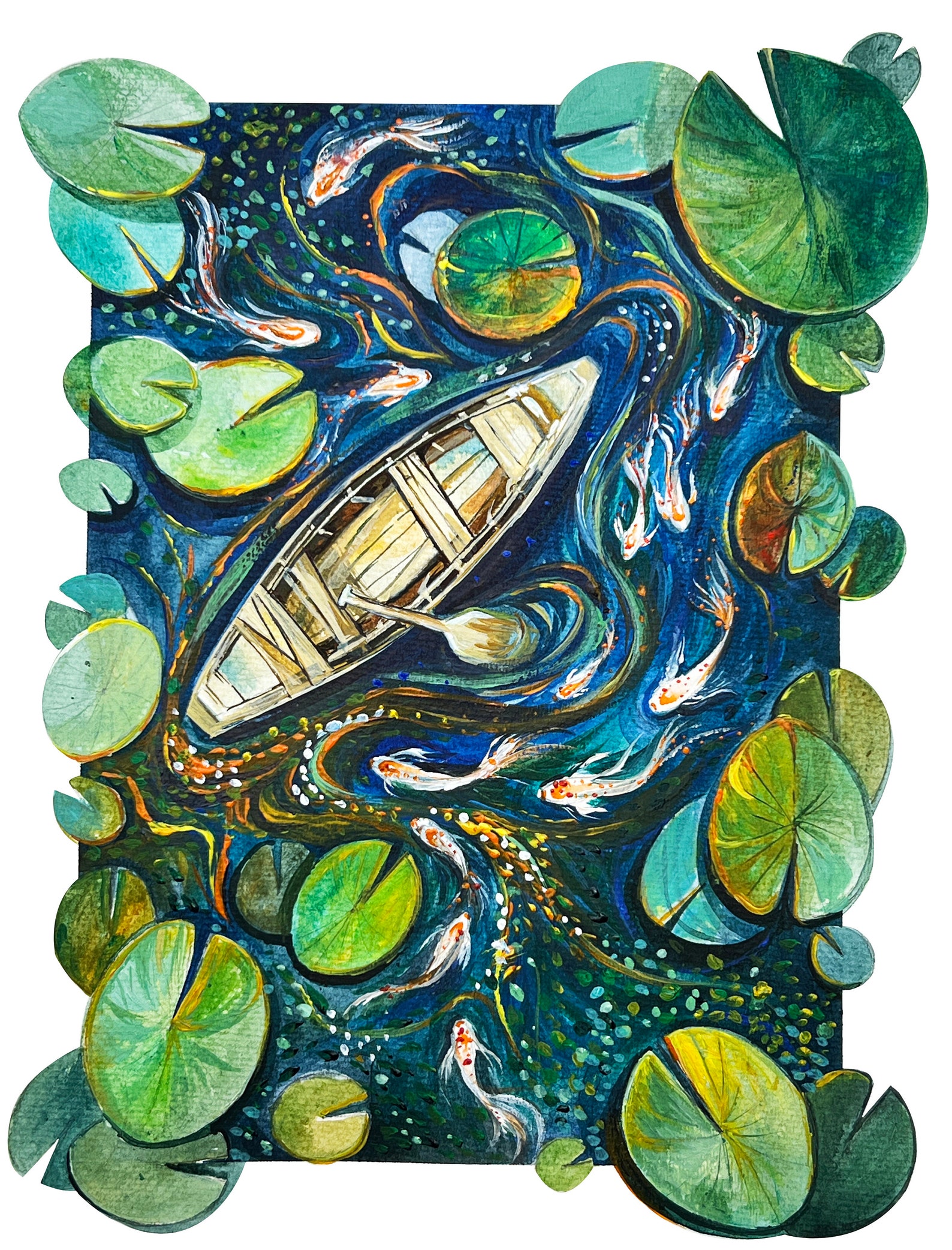 Pool With Lotus, Boat and Fishes, Goldfish - Etsy