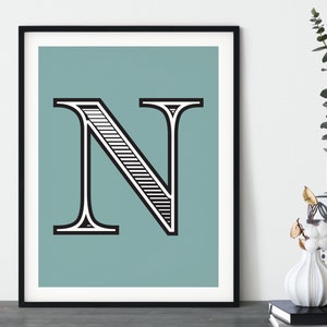 Traditional Letter Print | Black and White Monogram Detail Block Colour ...