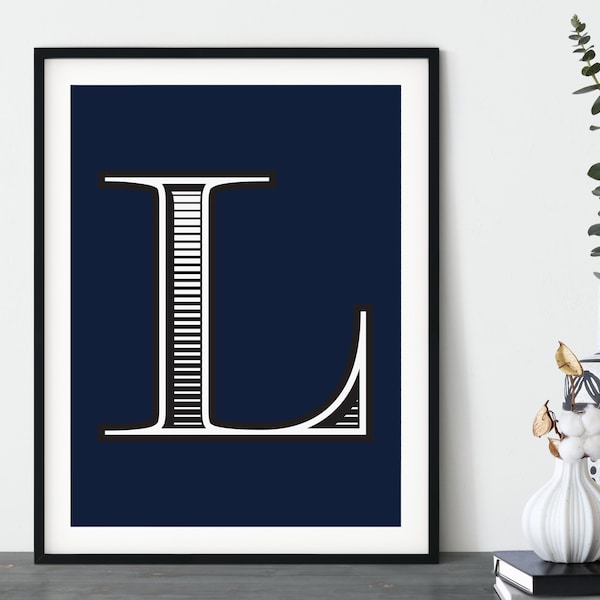 Navy Initial Poster - Etsy UK