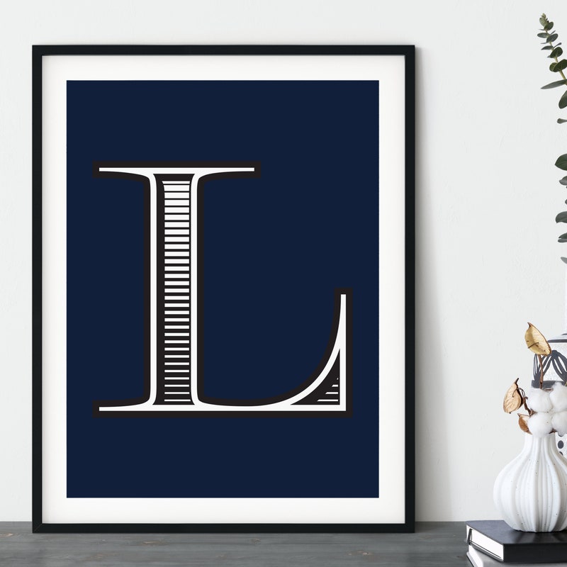 Navy Initial Poster - Etsy UK