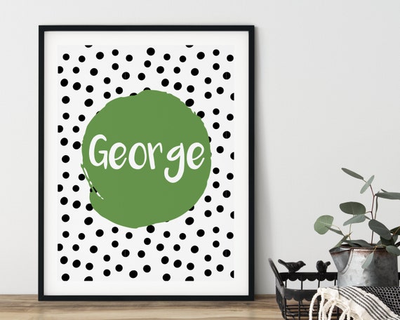 Personalised Name Print Leaf Green Name Detail Nursery | Etsy